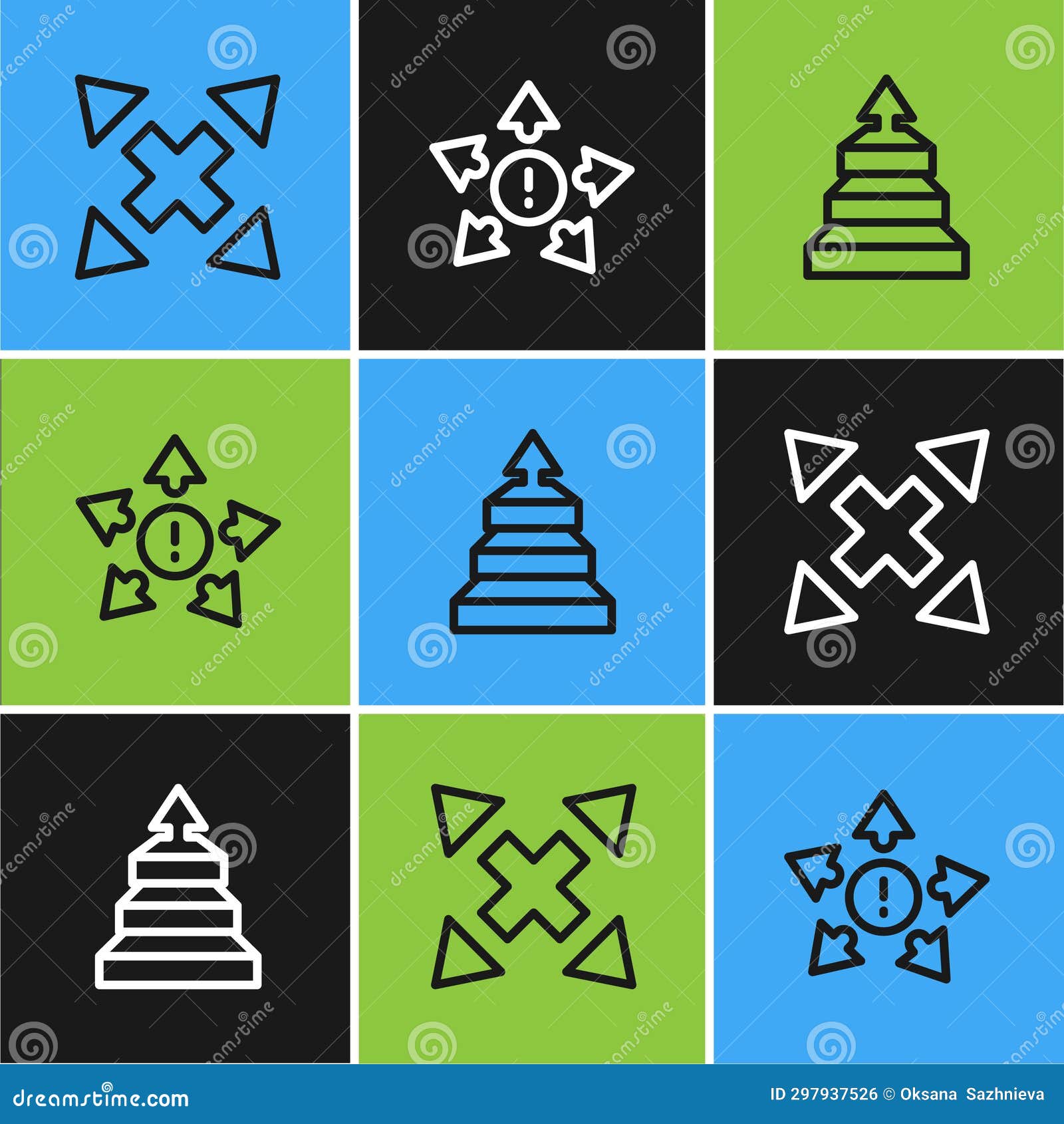 Set Line Many Ways Directional Arrow, Pyramid Chart Infographics and ...