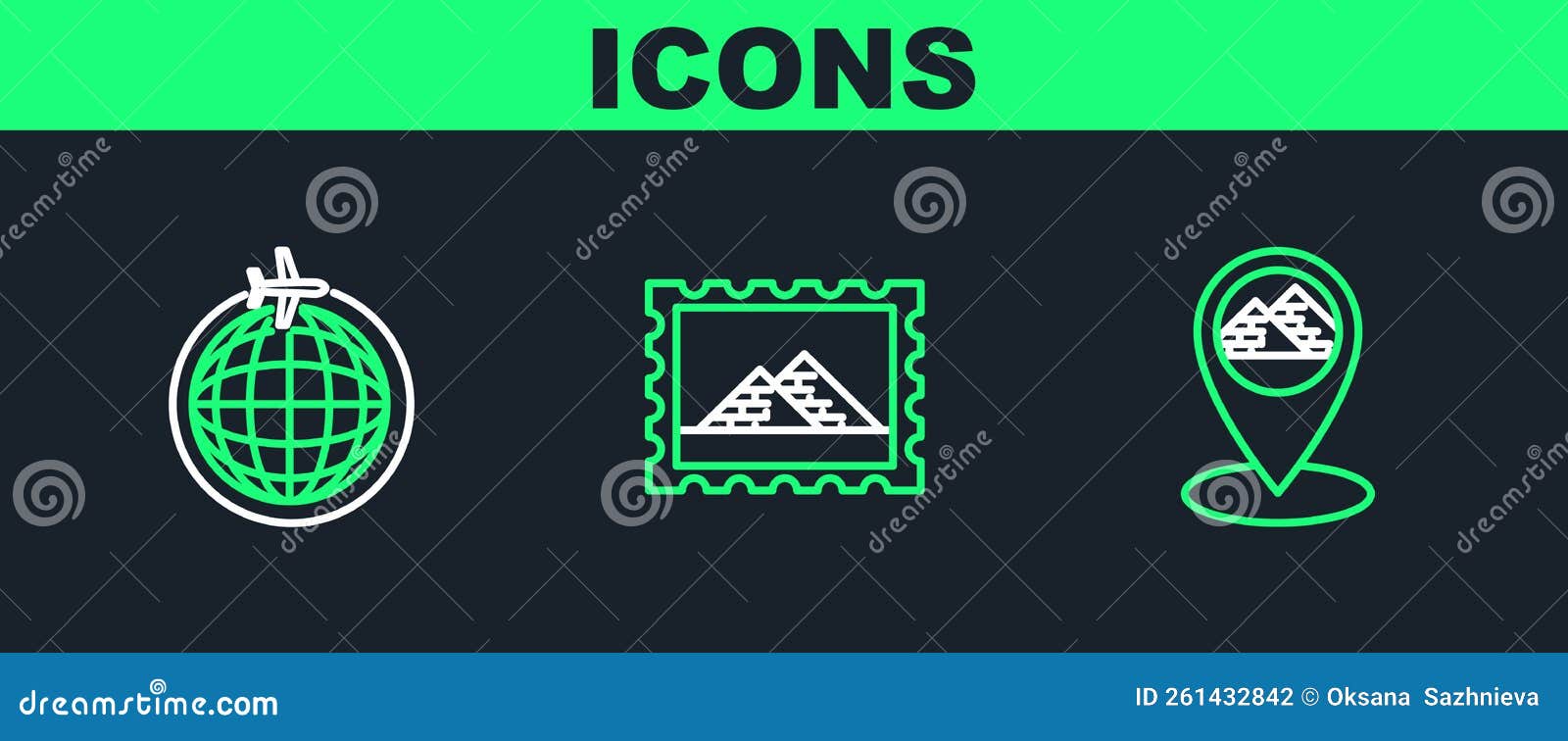 Set Line Map Pointer with Egypt Pyramids, Globe Flying Plane and Postal ... Set Line Map Pointer with Egypt Pyramids, Globe Flying Plane and Postal ...