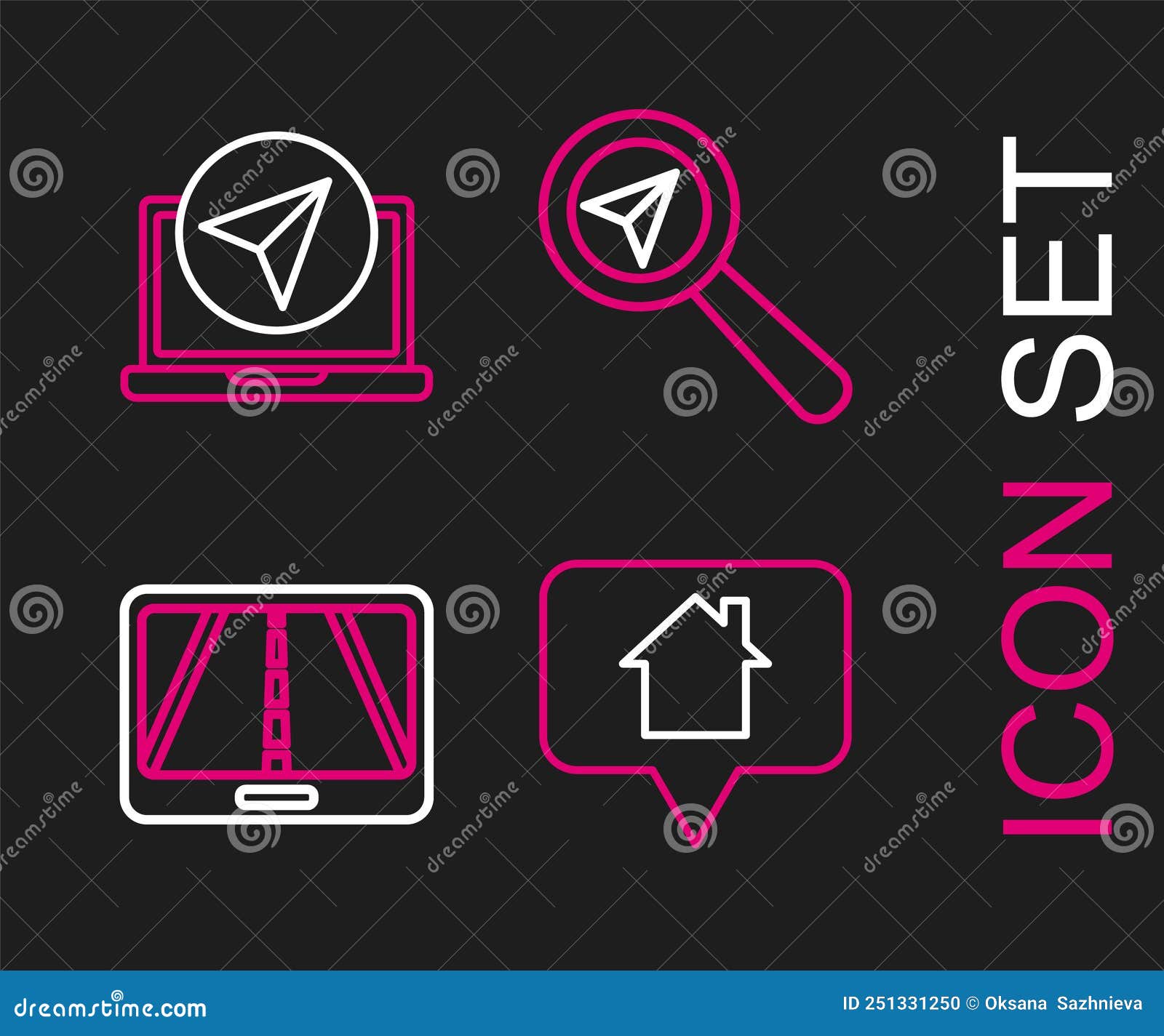 Set Line Map Pointer with House, Infographic of City Map Navigation ... Set Line Map Pointer with House, Infographic of City Map Navigation ...