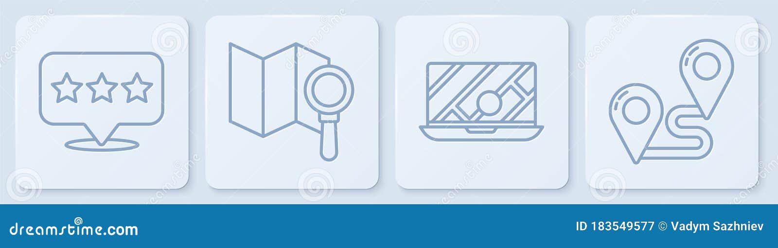 Set Line Map Pointer with Star, City Map Navigation, Search Location and Route Location. White ...