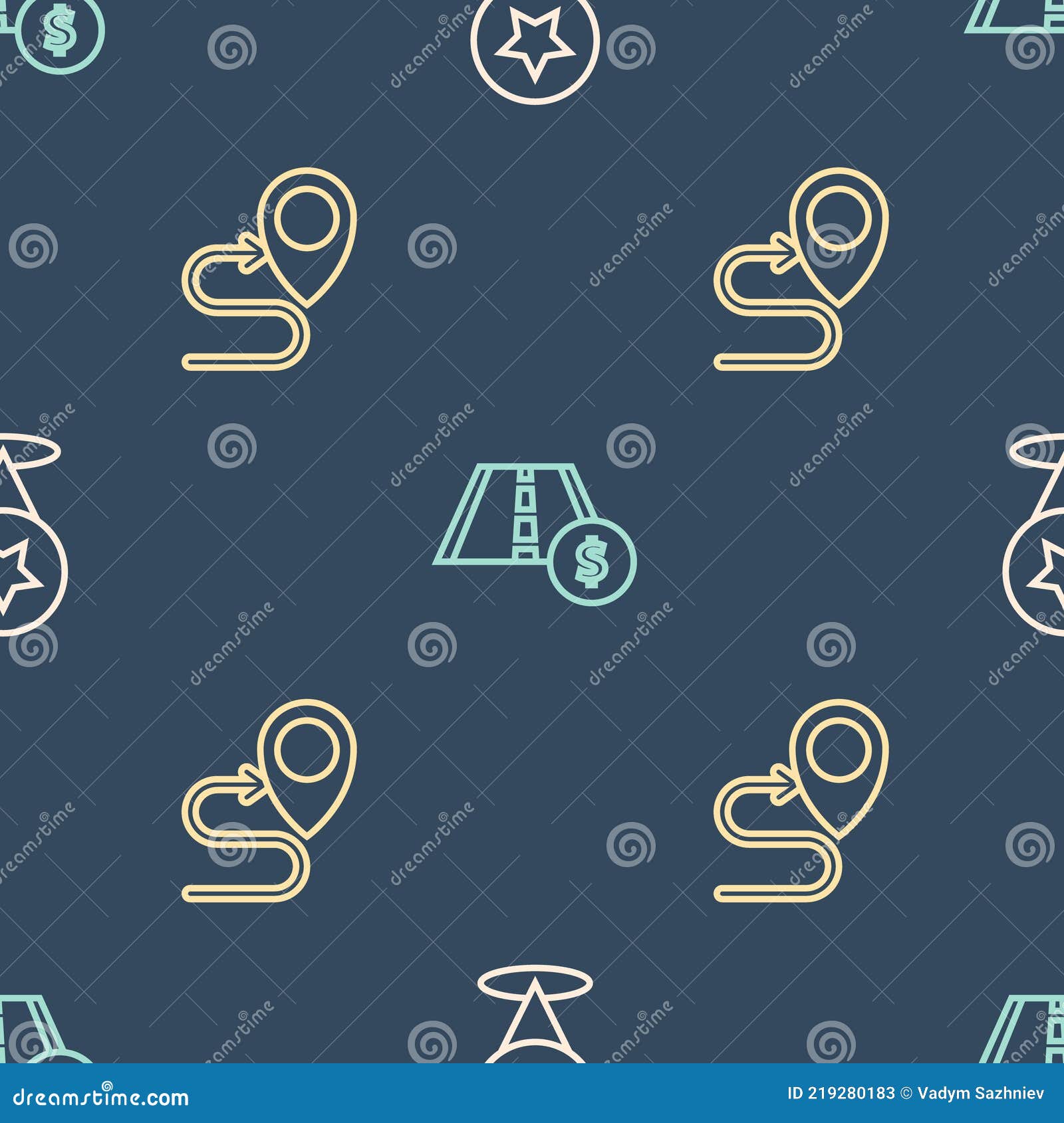 Set Line Map Pointer with Star, Route Location and Toll Road Traffic ...
