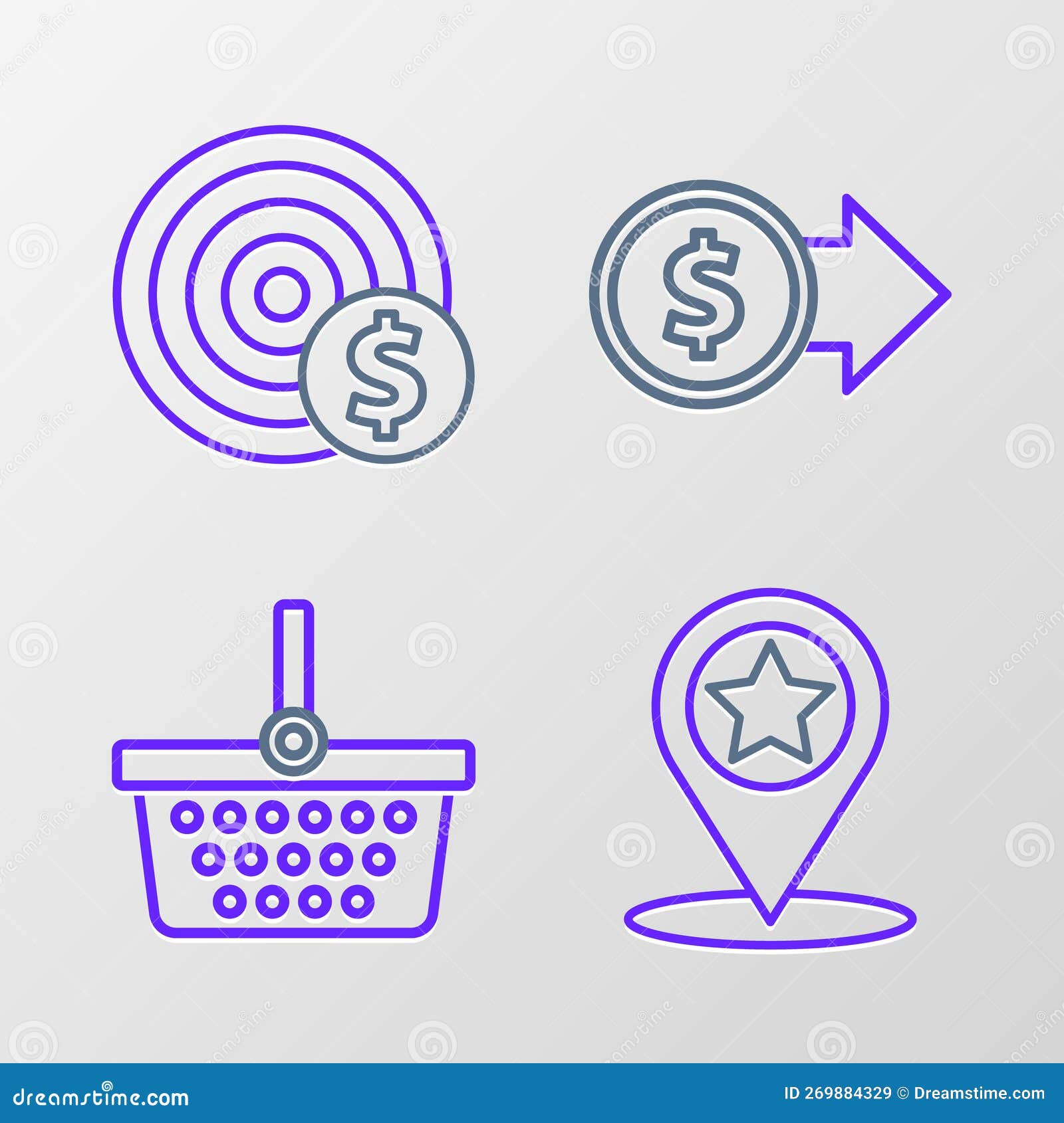 Set Line Map Pointer with Star, Shopping Basket, Coin Money Dollar ... Set Line Map Pointer with Star, Shopping Basket, Coin Money Dollar ...
