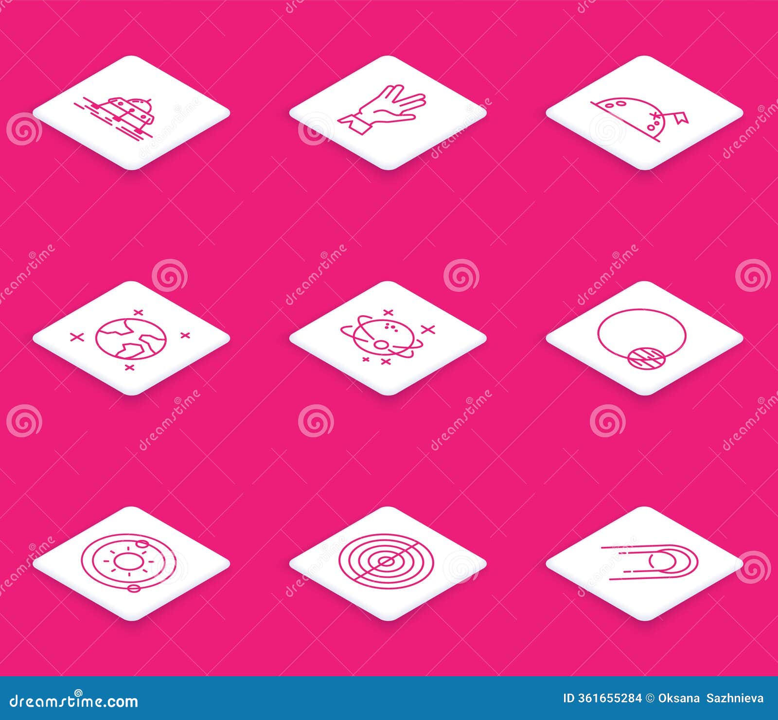 Set Line Mars Rover, Vulcan Salute, Planet with Flag, Earth Globe ...