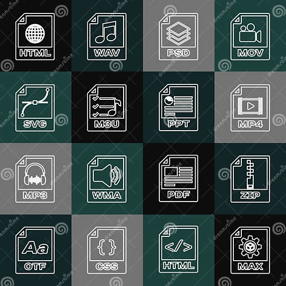 Set Line MAX File Document, ZIP, MP4, PSD, M3U, SVG, HTML and PPT Icon ... Set Line MAX File Document, ZIP, MP4, PSD, M3U, SVG, HTML and PPT Icon ...