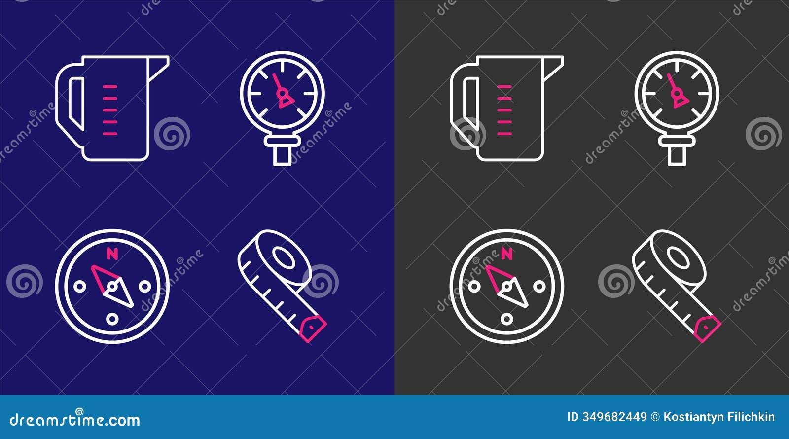 Set Compass, Pressure Water Meter And Construction Bubble Level Icon ...