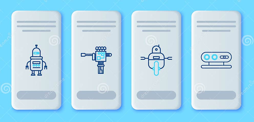 Set Line Mechanical Robot Hand and Screwdriver, Robot, and 3d Scanning System Icon. Vector Stock ...