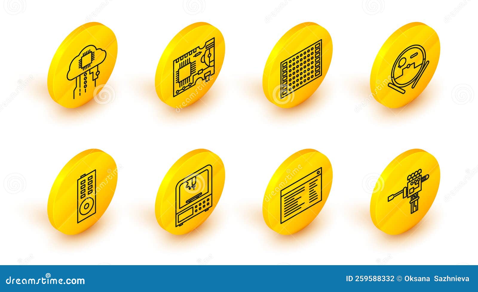 Set Line Mechanical Robot Hand and Screwdriver, Software, Web Developer Programming Code, 3D ...