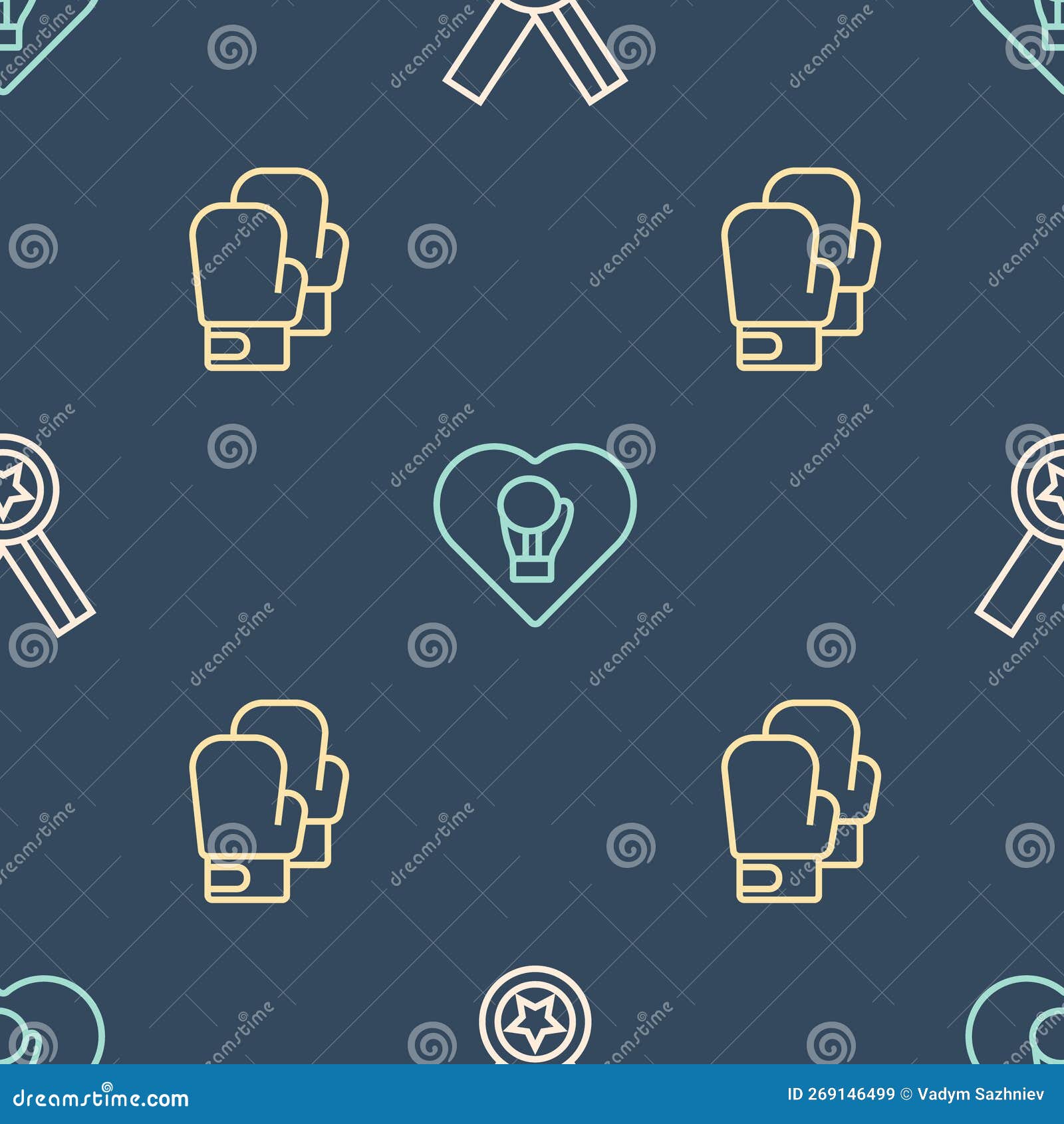 Set Line Medal, Boxing Glove and on Seamless Pattern. Vector Stock ...