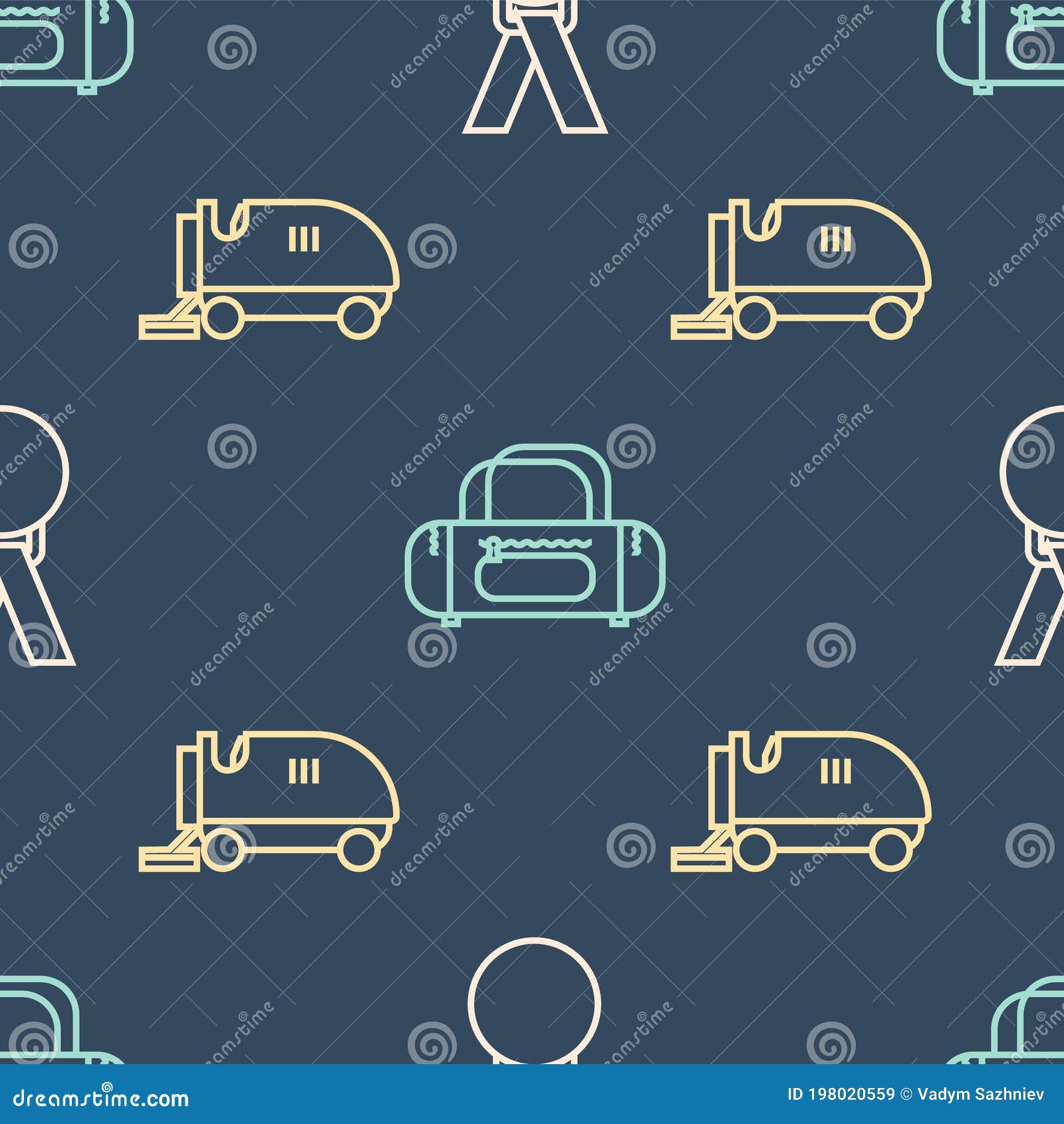 Set Line Medal, Ice Resurfacer and Sport Bag on Seamless Pattern ...