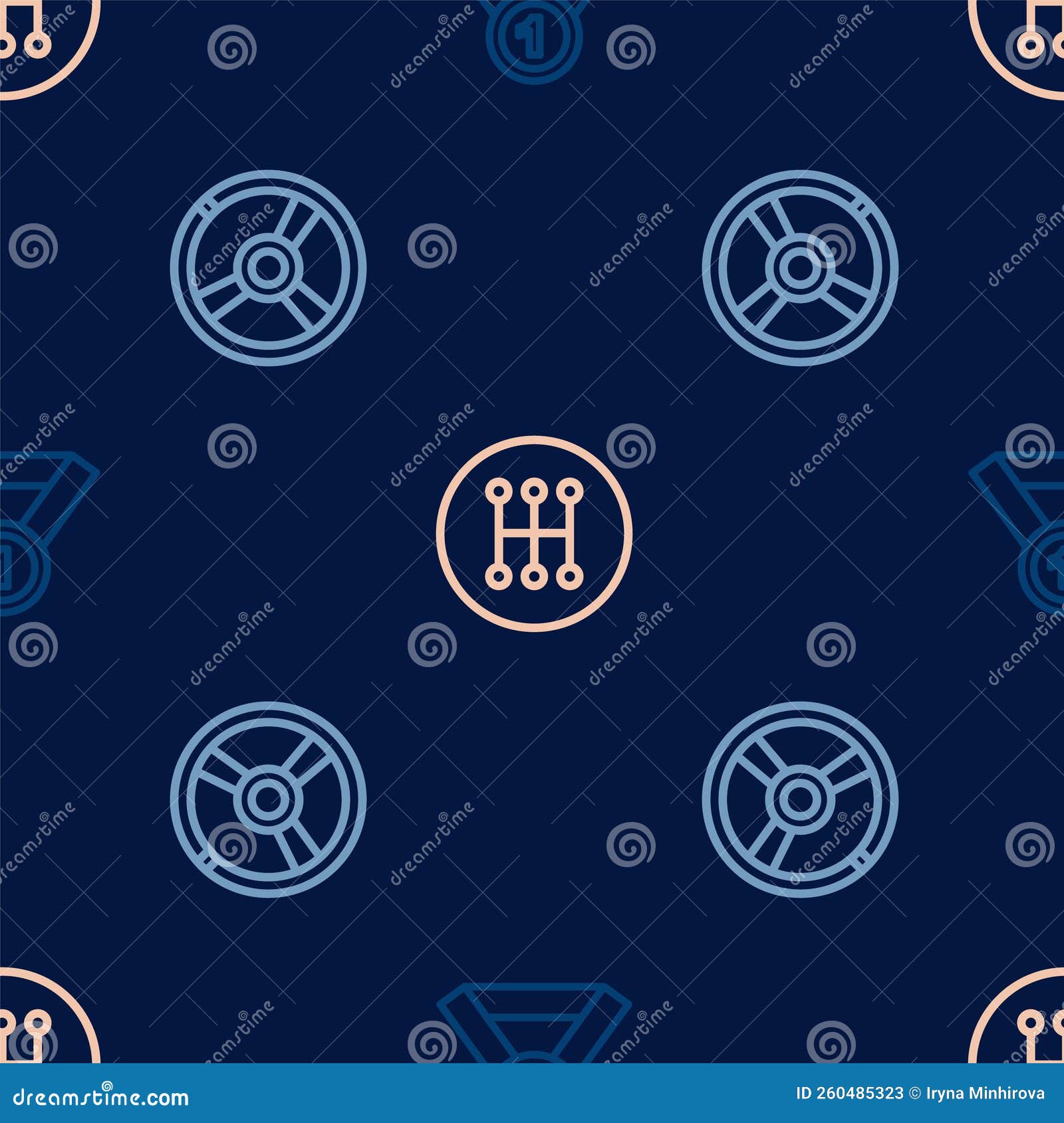 Set Line Medal, Racing Steering Wheel and Gear Shifter on Seamless ...
