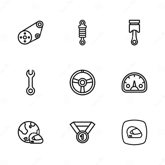 Set Line Medal, Speedometer, Racing Helmet, Steering Wheel, Engine ... Set Line Medal, Speedometer, Racing Helmet, Steering Wheel, Engine ...