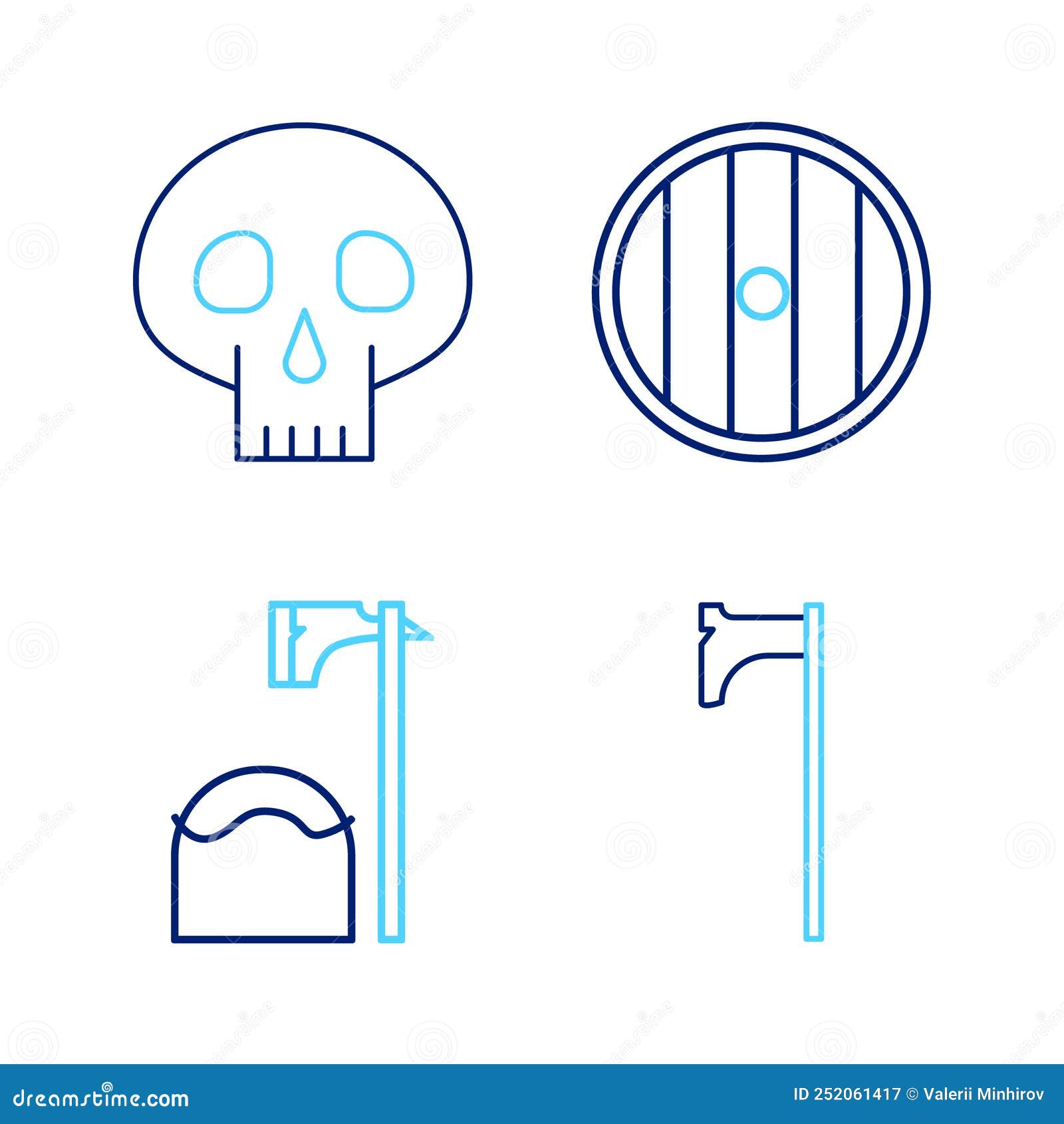 Set Line Medieval Axe, Executioner in Tree Block, Round Wooden Shield ...