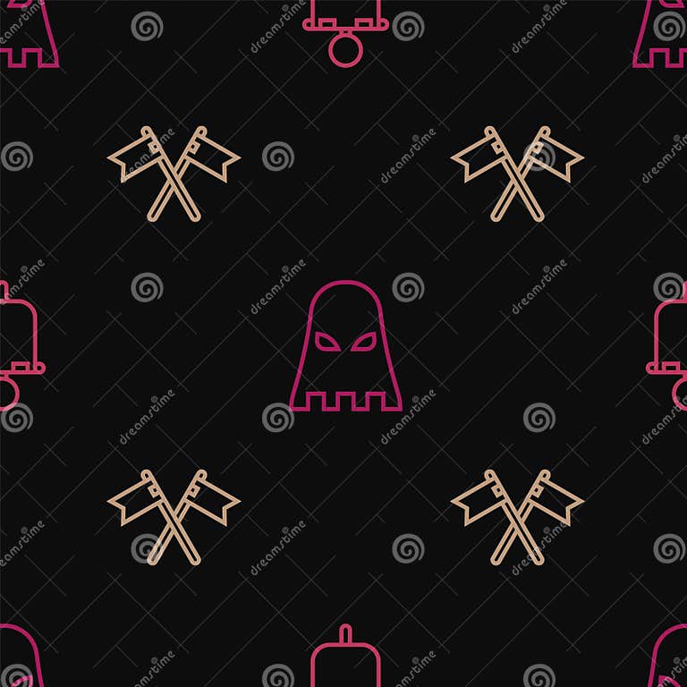 Set Line Medieval Flag, Crossed Medieval and Executioner Mask on ...