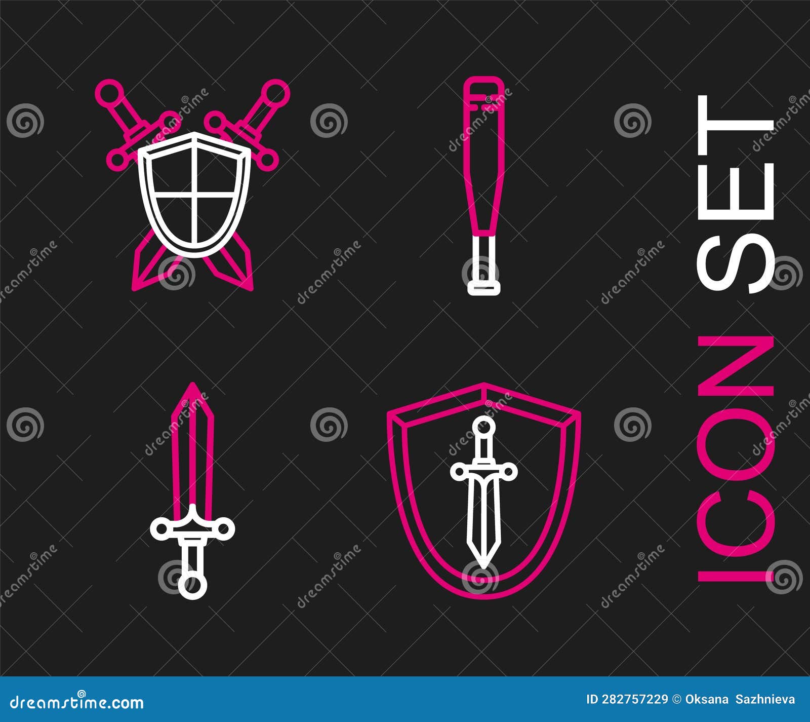 Set Line Medieval Shield with Sword, Baseball Bat and Crossed Swords ...