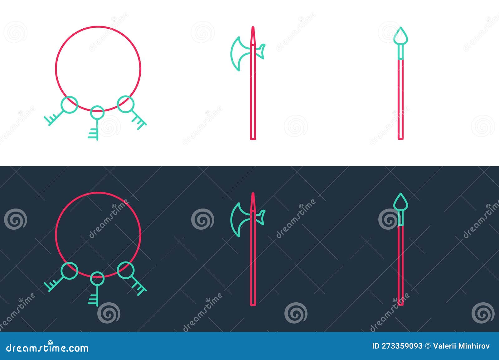Set Line Medieval Spear, Old Keys and Halberd Icon. Vector Stock Vector ...