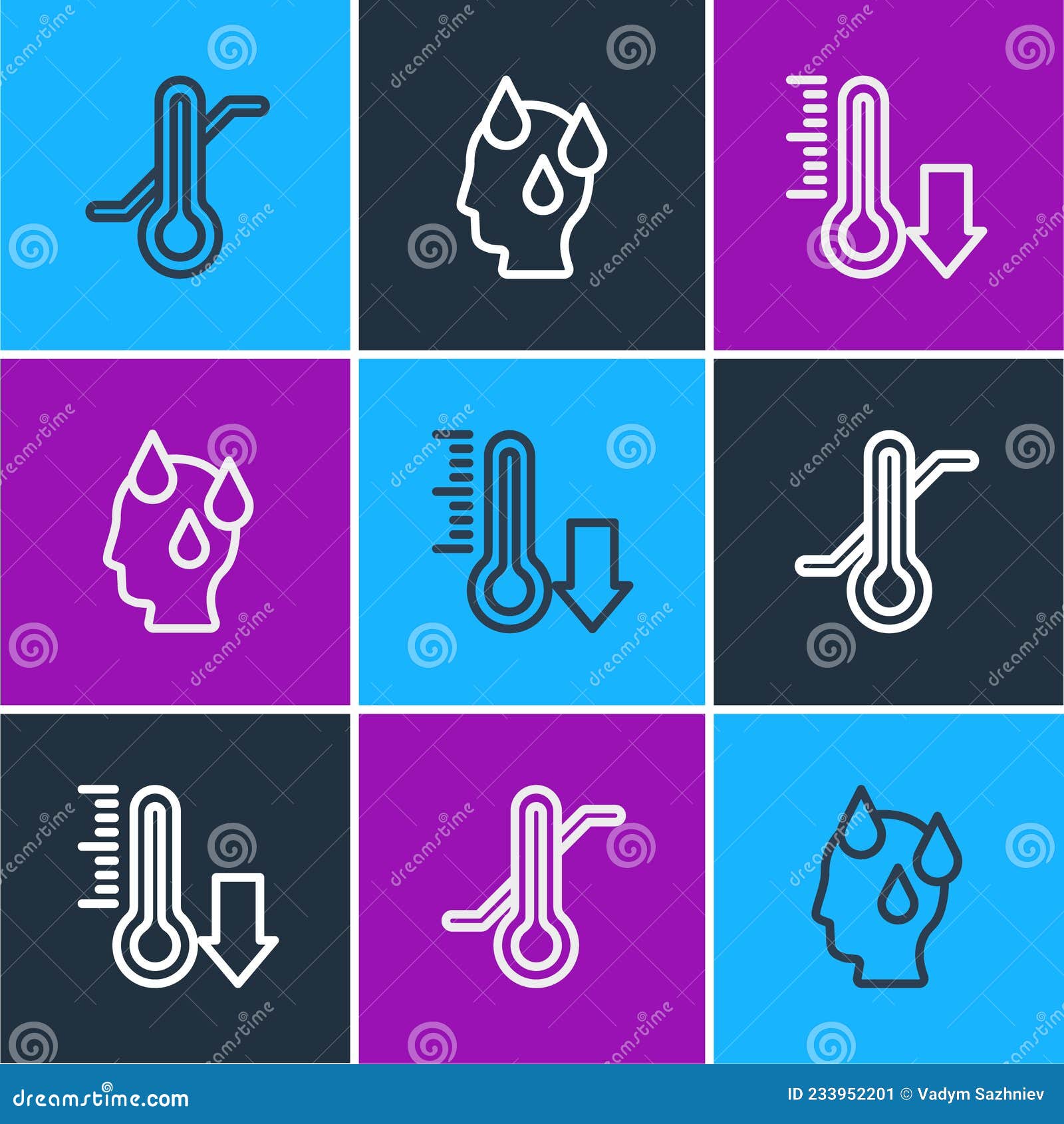 Set Line Meteorology Thermometer, and High Human Body Temperature Icon ...