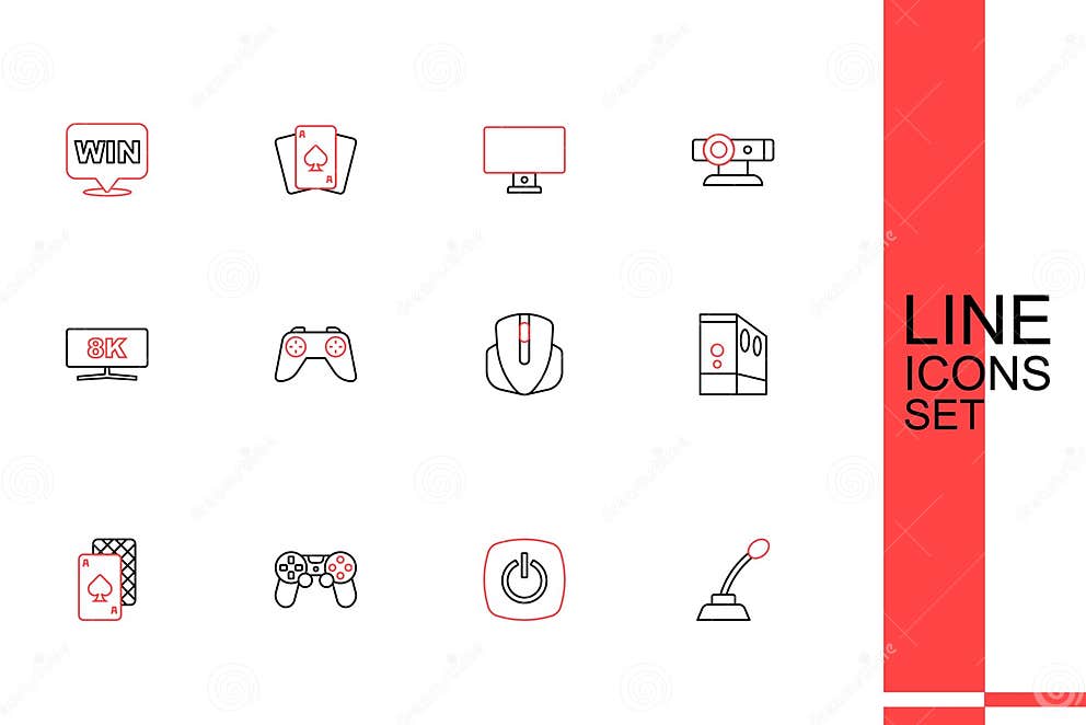 Set Line Microphone, Power Button, Game Controller or Joystick, Playing Cards, Case of Computer ...