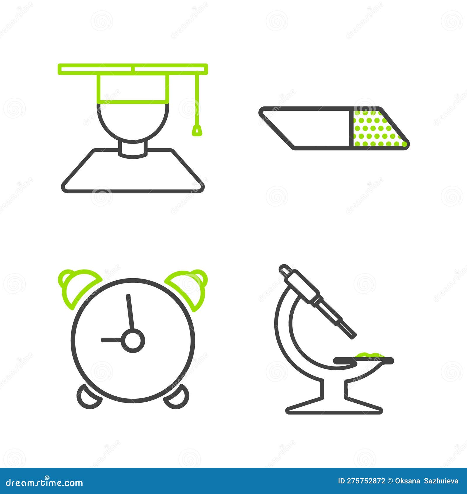 Set Line Microscope, Alarm Clock, Eraser or Rubber and Graduate and ...