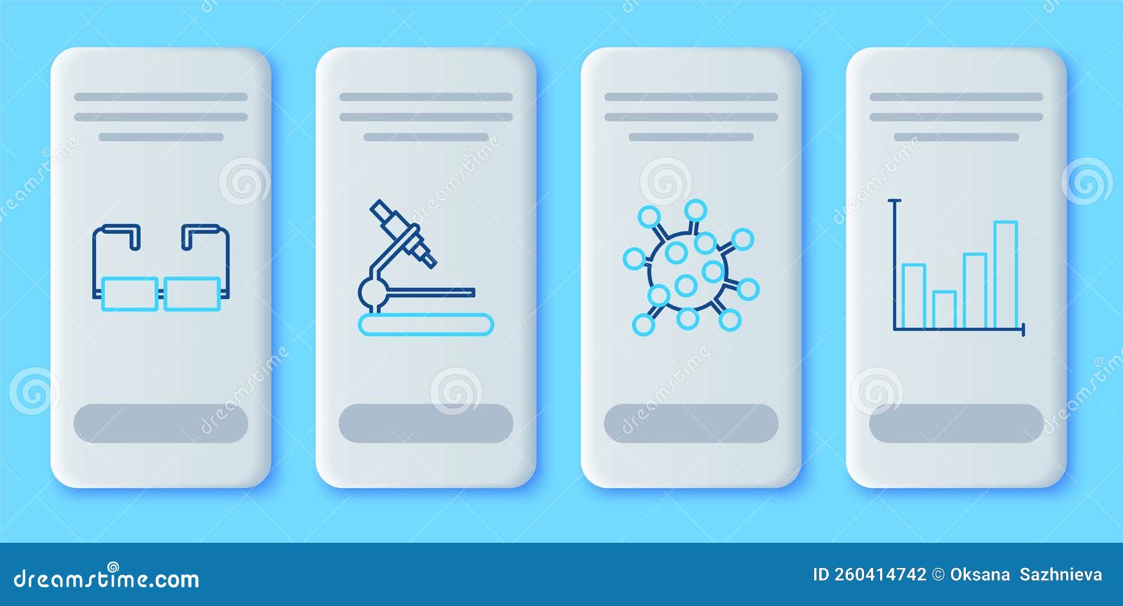 Set Line Microscope, Bacteria, Glasses and Pie Chart Infographic Icon ...