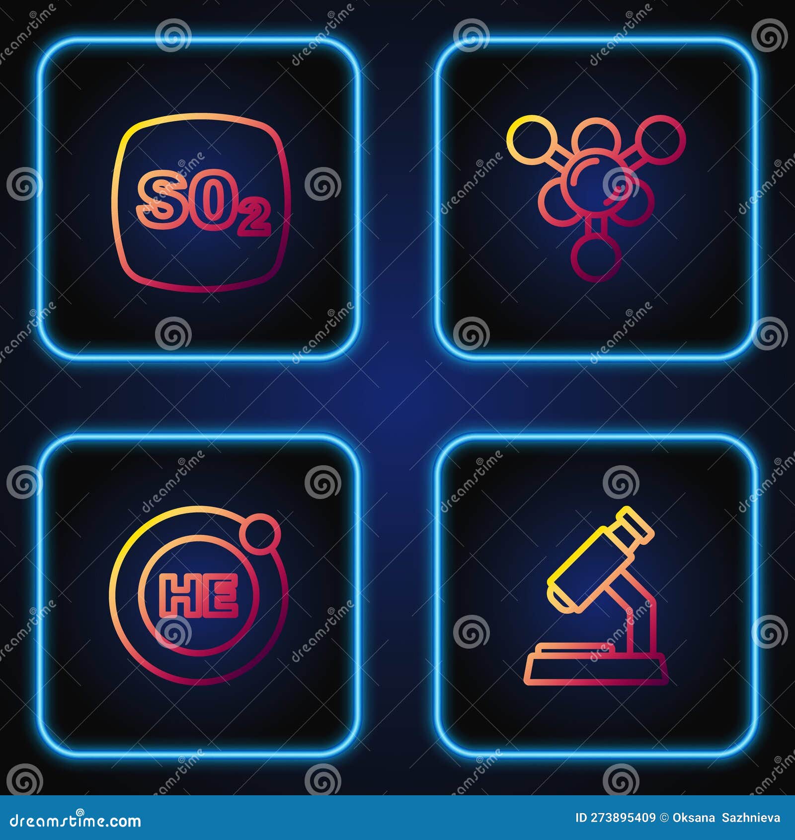 Set Line Microscope, Helium, Sulfur Dioxide SO2 and Molecule. Gradient Color Icons. Vector Stock ...