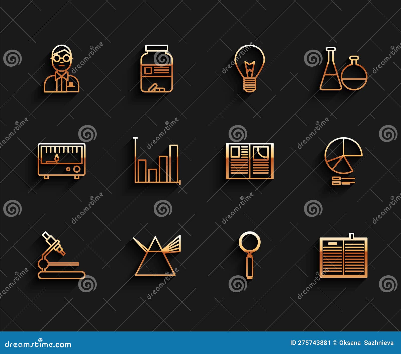 Set Line Microscope, Light Rays in Prism, Scientist, Magnifying Glass ...