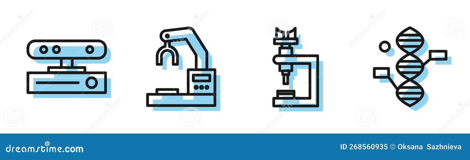Set Line Microscope, Motion Sensor, Robotic Robot Arm Hand Factory and ... Set Line Microscope, Motion Sensor, Robotic Robot Arm Hand Factory and ...