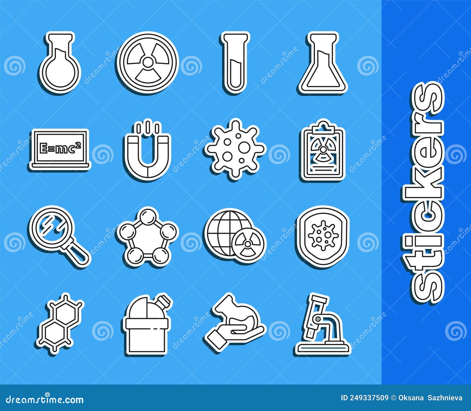 Set Line Microscope, Shield Protecting from Virus, Radiation Warning ...