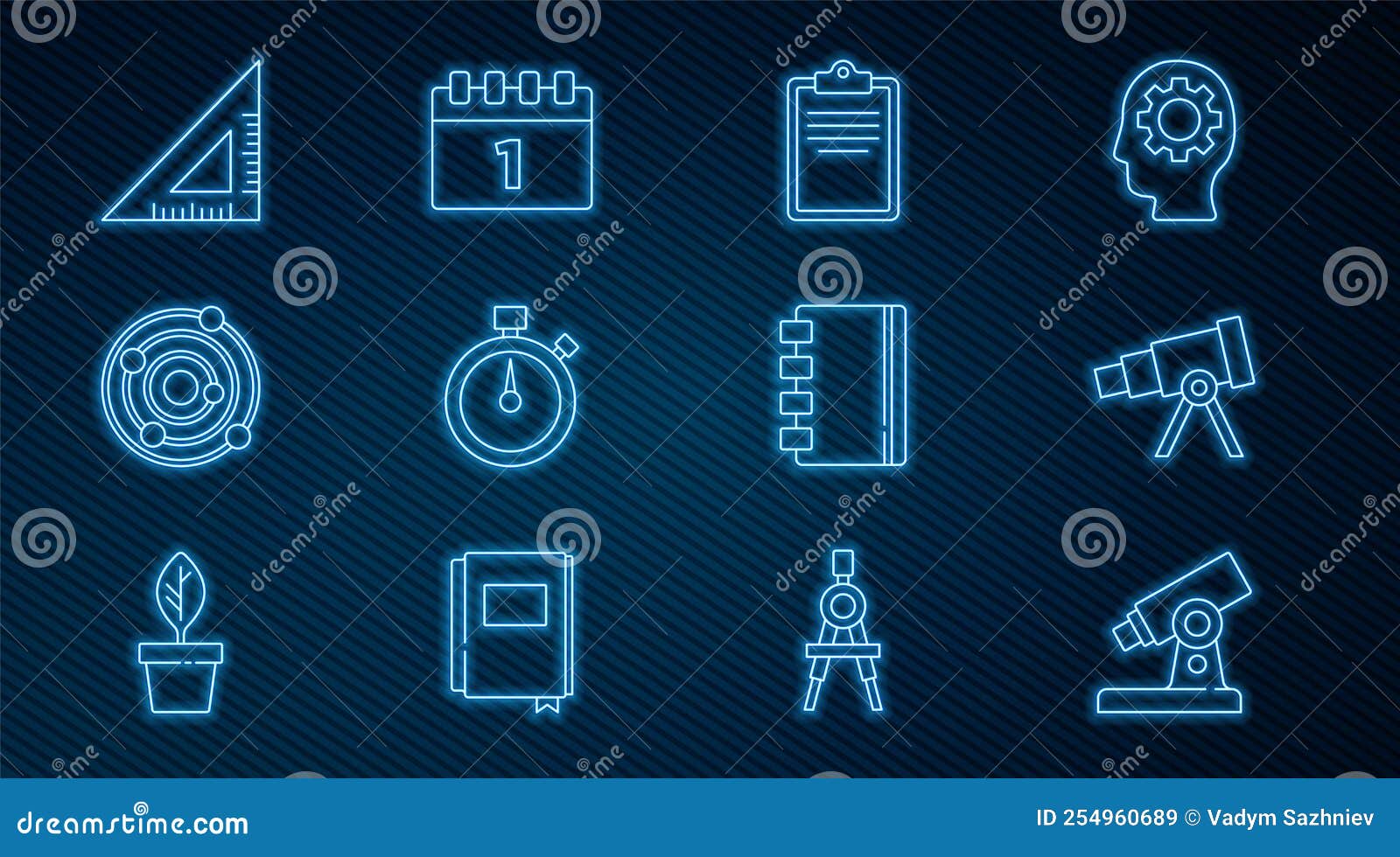 Set Line Microscope, Telescope, Clipboard with Checklist, Stopwatch ...