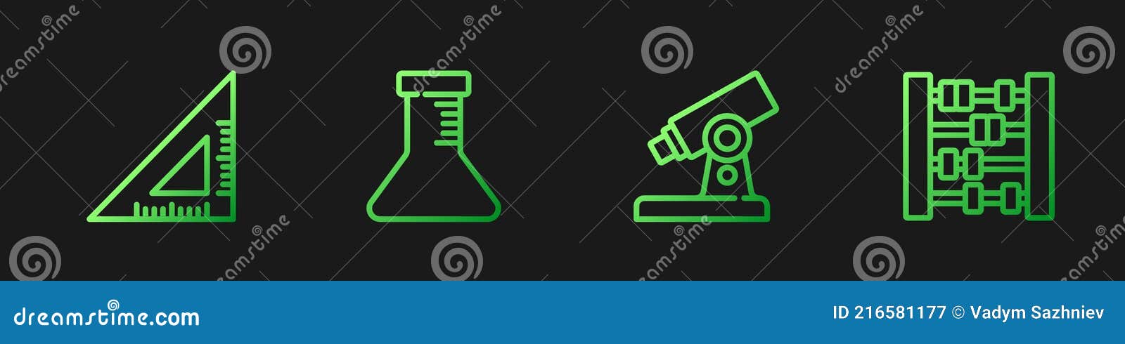 Set Line Microscope, Triangular Ruler, Test Tube and Flask and Abacus ...