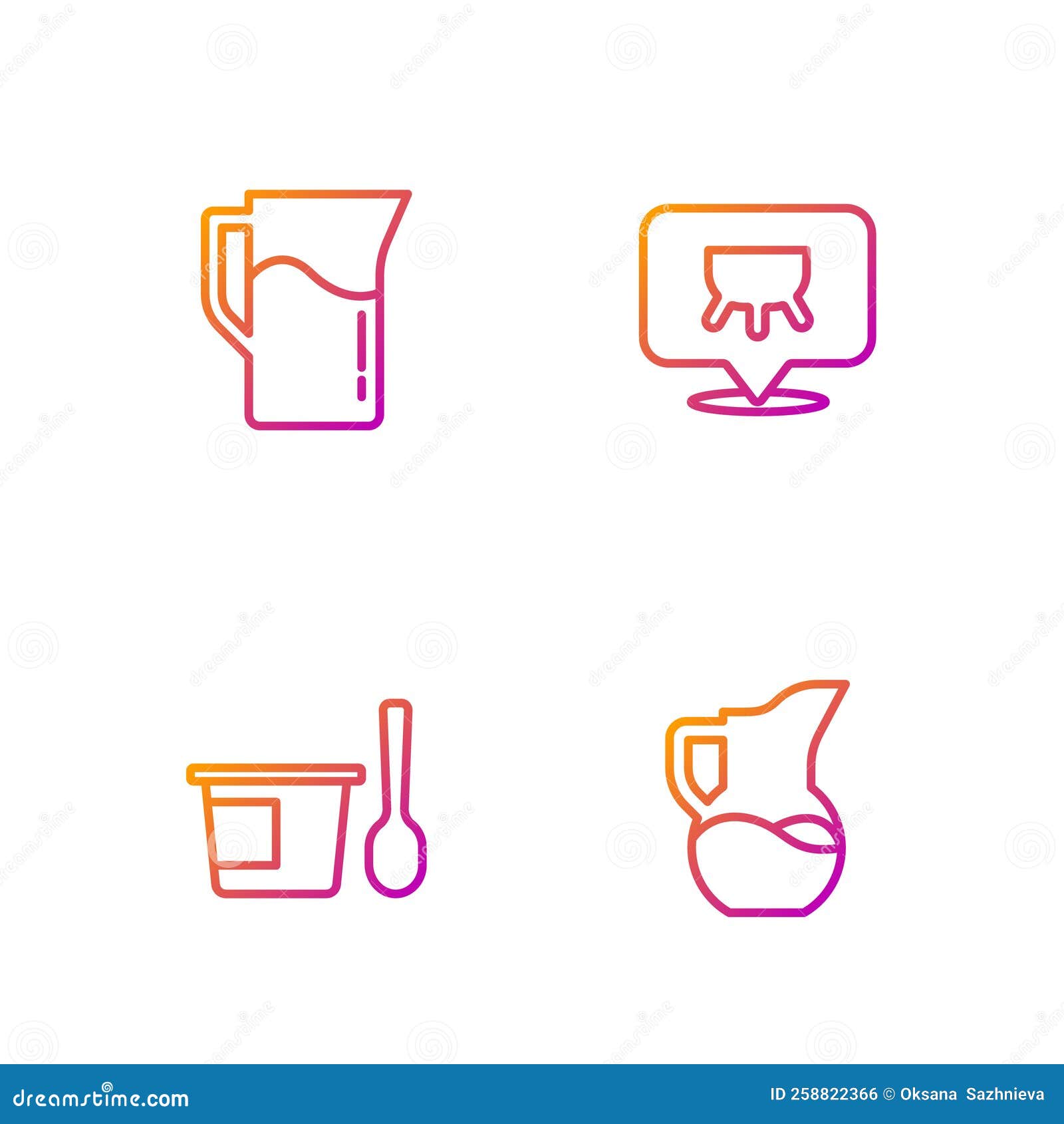 Set Line Milk Jug or Pitcher, Yogurt Container with Spoon, and Udder ...