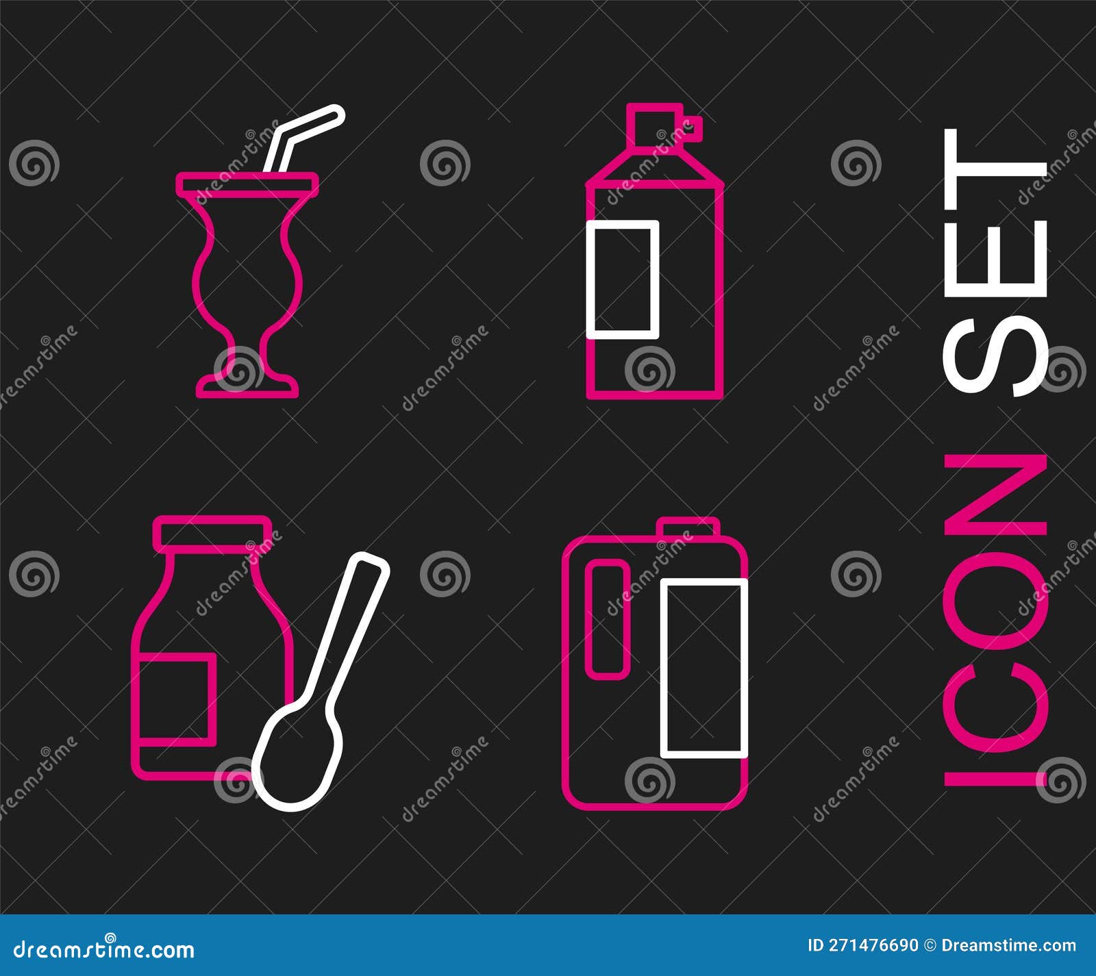 Set Line Milk in Plastic Bottle, Drinking Yogurt, Whipped Cream and ...