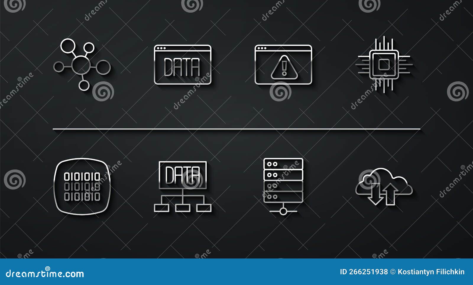 Set Line Mind Map Infographic Binary Code Processor Cpu Server Data Analysis Cloud Download