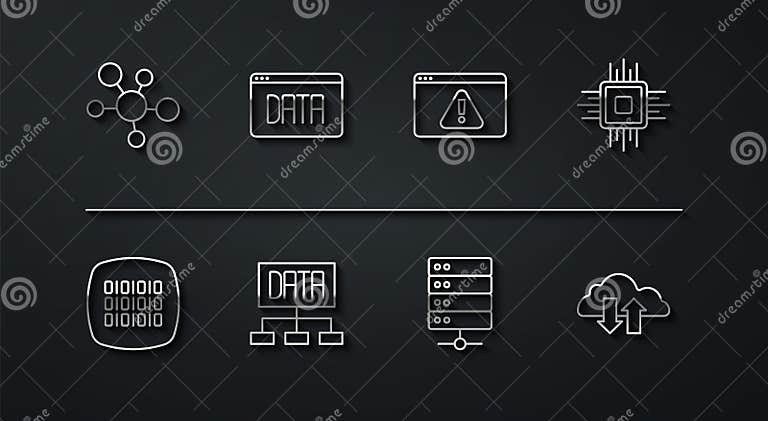 Set Line Mind Map Infographic, Binary Code, Processor CPU, Server, Data Analysis, Cloud Download ...