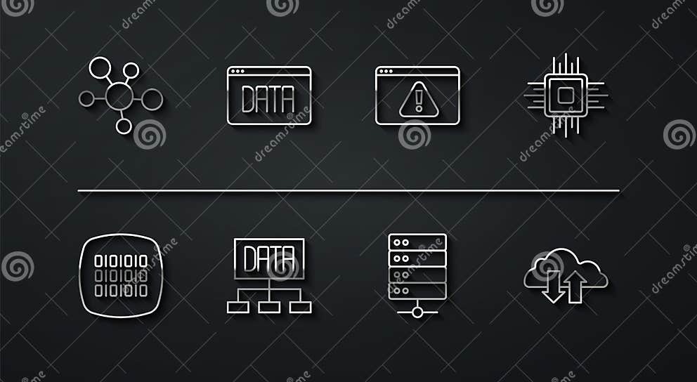 Set Line Mind Map Infographic, Binary Code, Processor CPU, Server, Data Analysis, Cloud Download ...