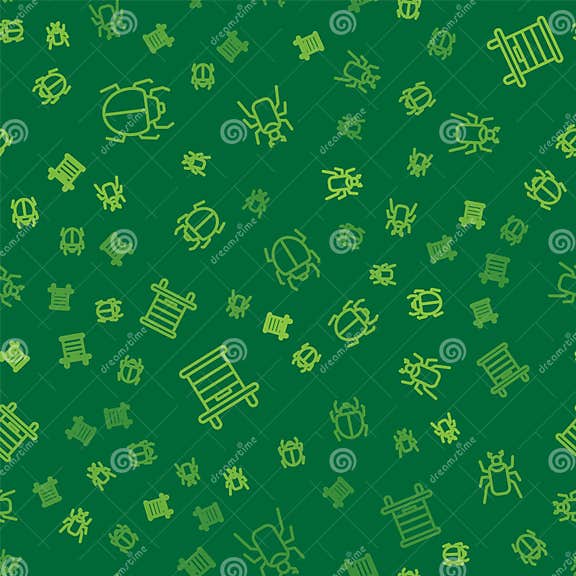 Set Line Mite, Hive for Bees and Beetle Bug on Seamless Pattern. Vector Stock Illustration ...