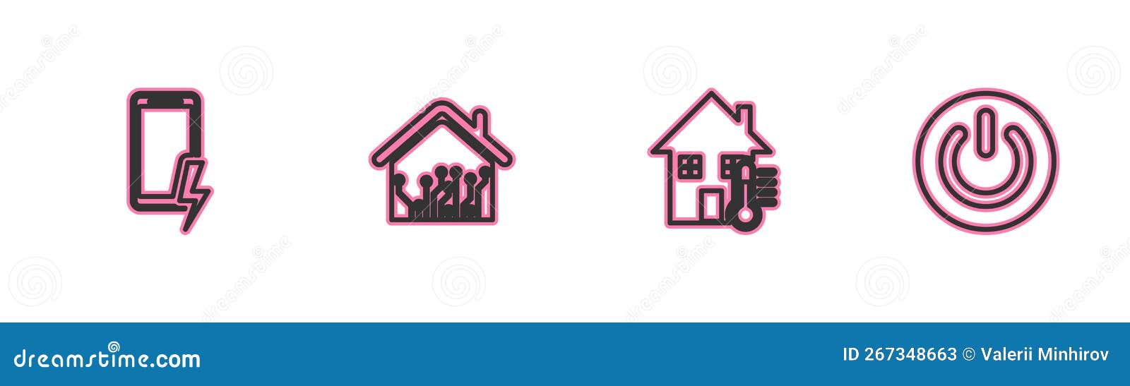 Set Line Mobile Charging Battery, House Temperature, Smart Home and ...