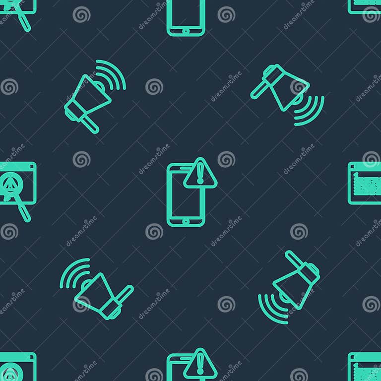Set Line Mobile with Exclamation Mark, Megaphone and System Bug Concept ... Set Line Mobile with Exclamation Mark, Megaphone and System Bug Concept ...