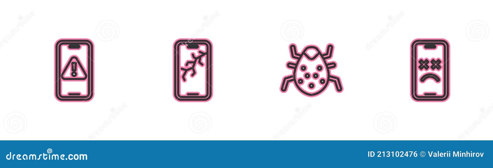 Set Line Mobile with Exclamation Mark, System Bug, Broken Screen and ... Set Line Mobile with Exclamation Mark, System Bug, Broken Screen and ...
