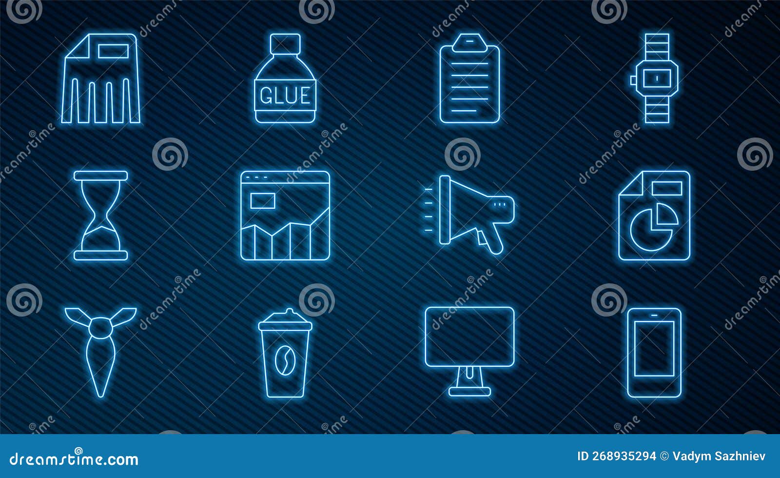 Set Line Mobile Phone, Document With Graph Chart, To Do List Or ... Set Line Mobile Phone, Document With Graph Chart, To Do List Or ...