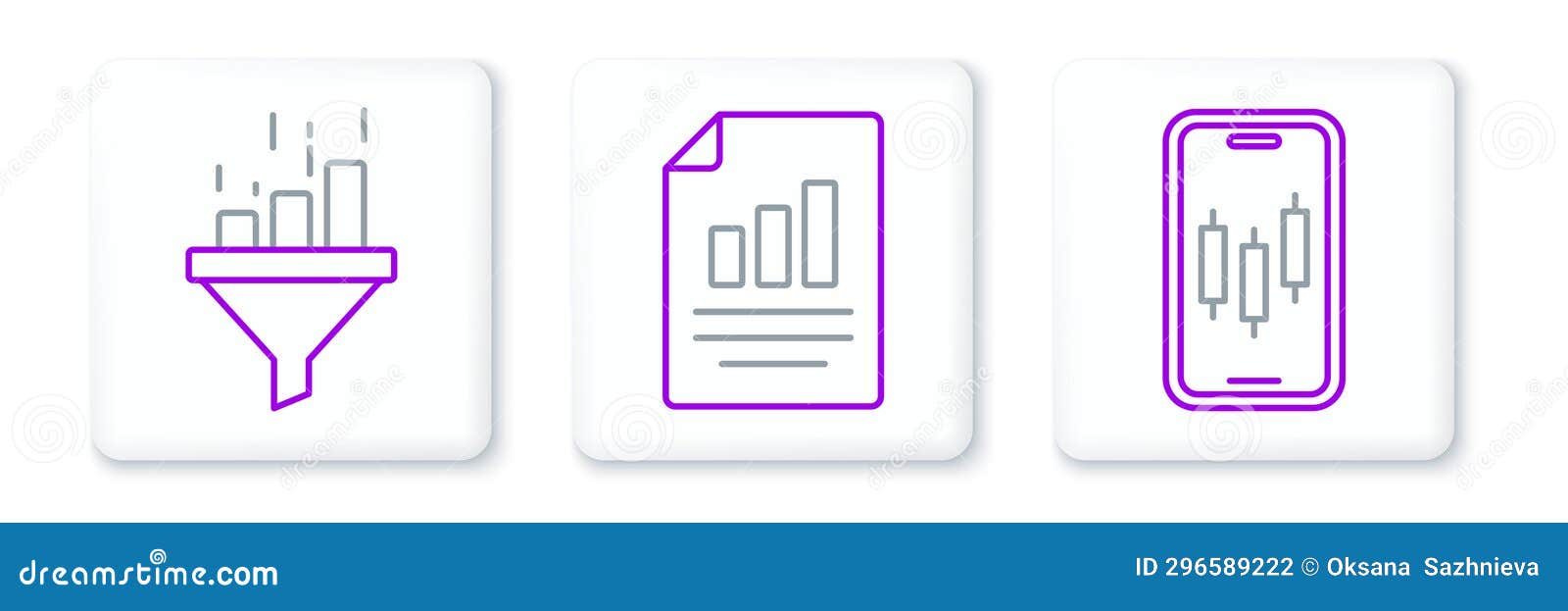 Set Line Mobile Stock Trading, Sales Funnel with Chart and Document ...