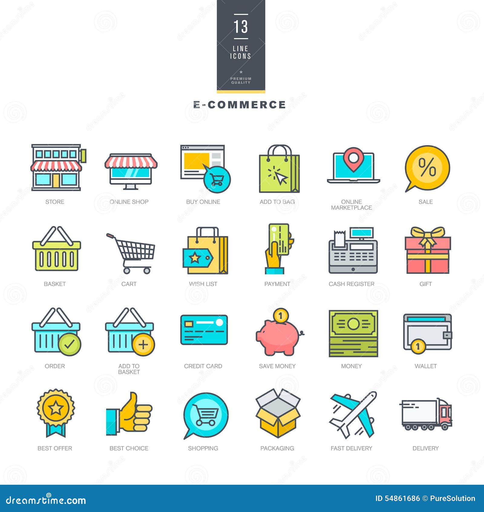 Set of Line Modern Color Icons for E-commerce Stock Vector ...