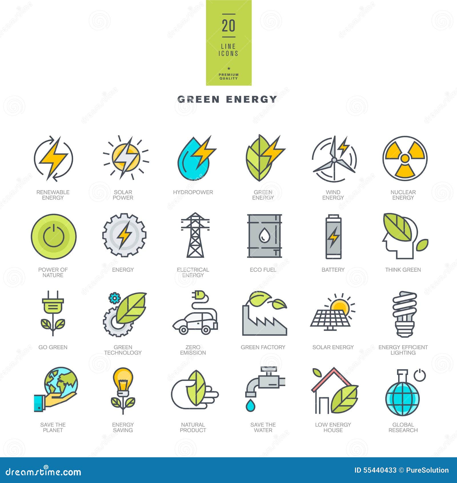 Set of Line Modern Color Icons for Green Energy Stock Vector ...