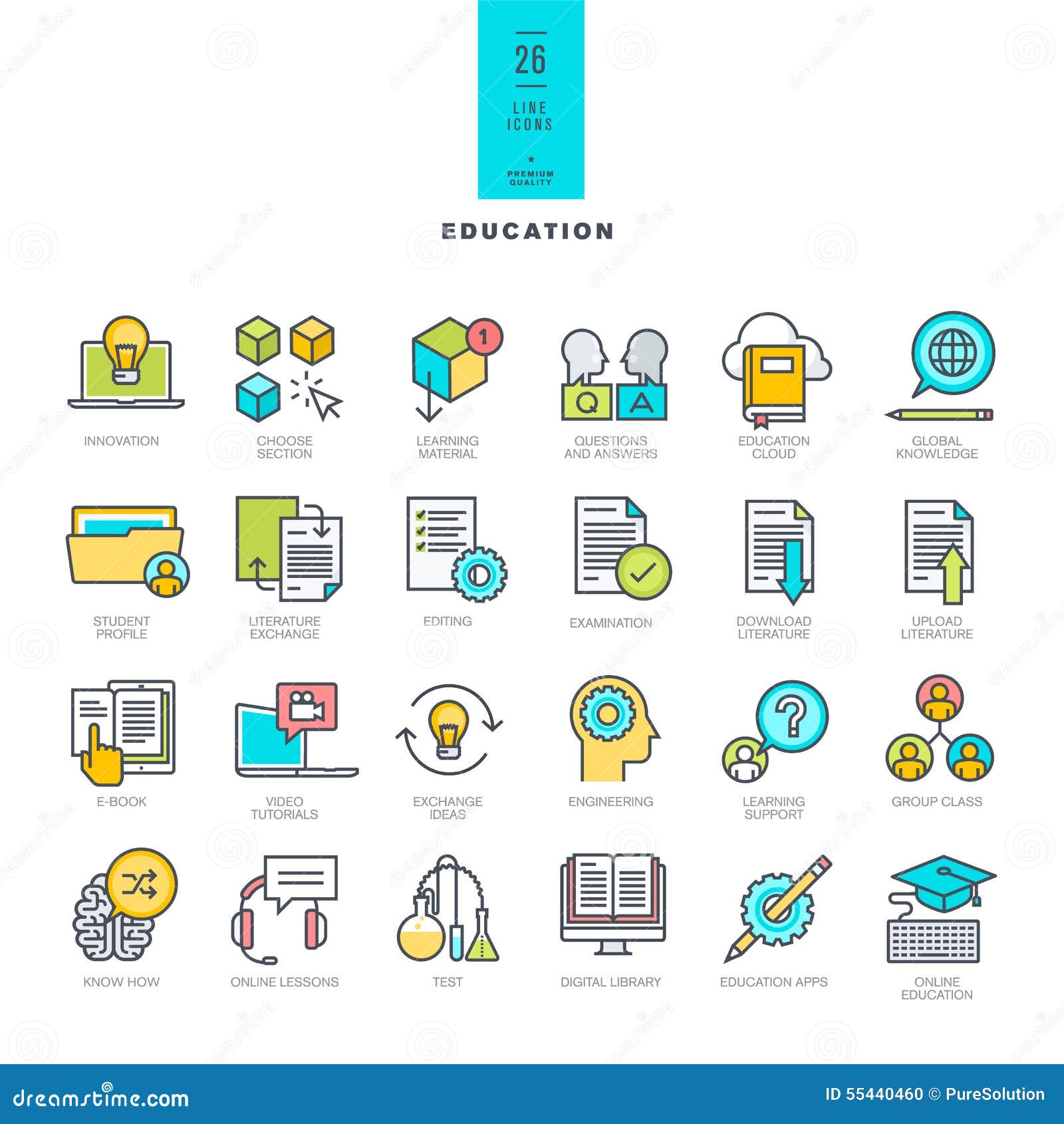 Set of Line Modern Color Icons on the Theme of Education Stock Vector ...