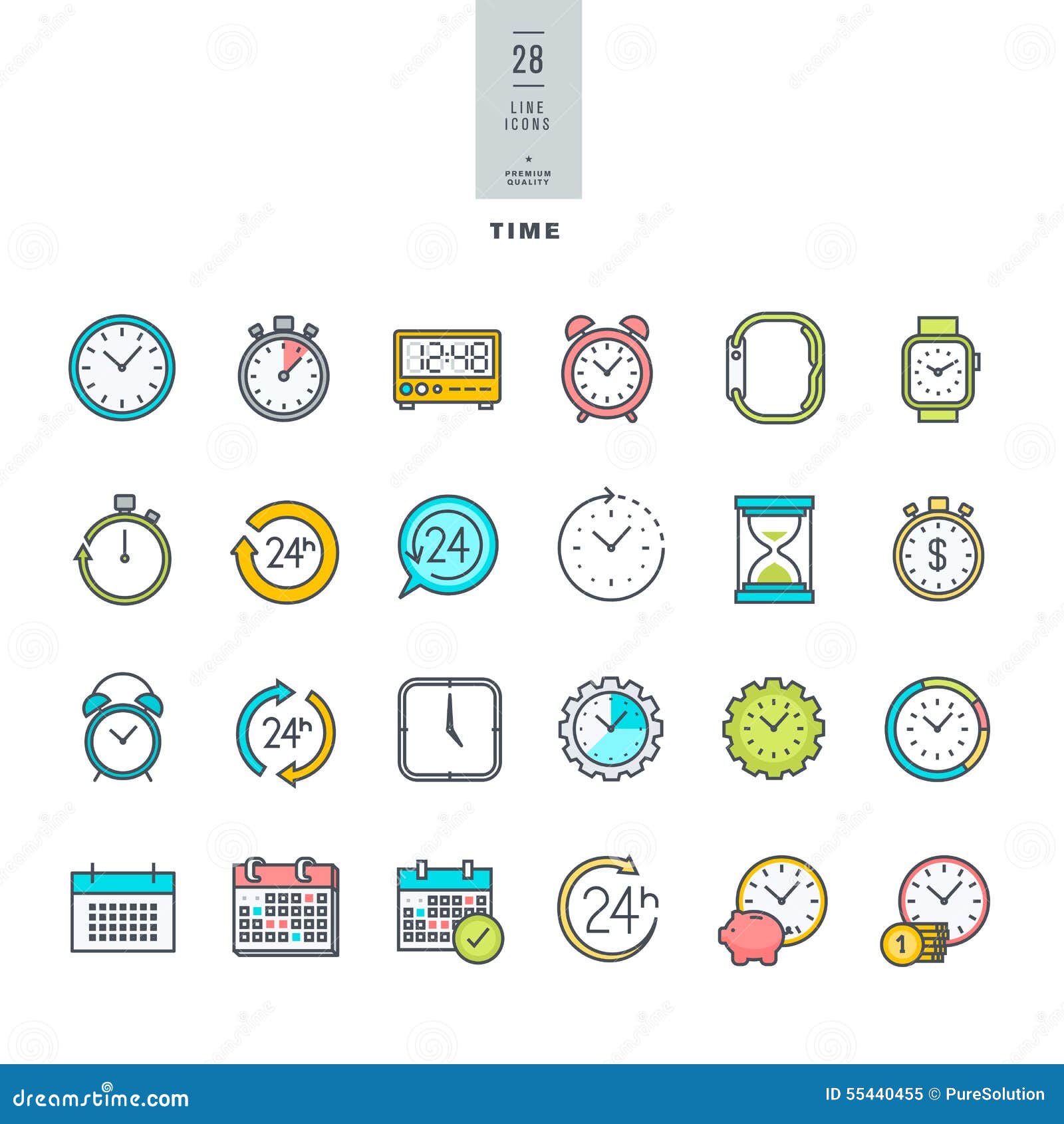 Set of Line Modern Color Icons on the Theme of Time Stock Vector ...