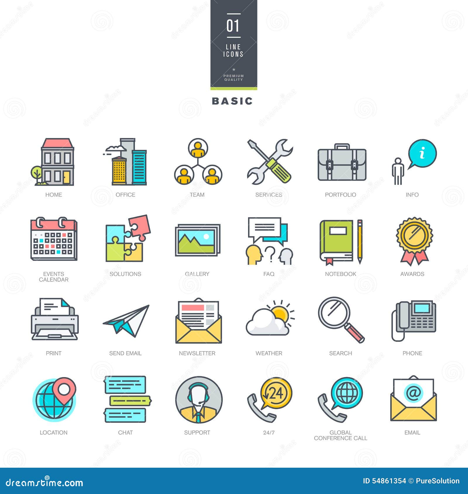 Set of Line Modern Color Icons for Website Design Stock Vector ...