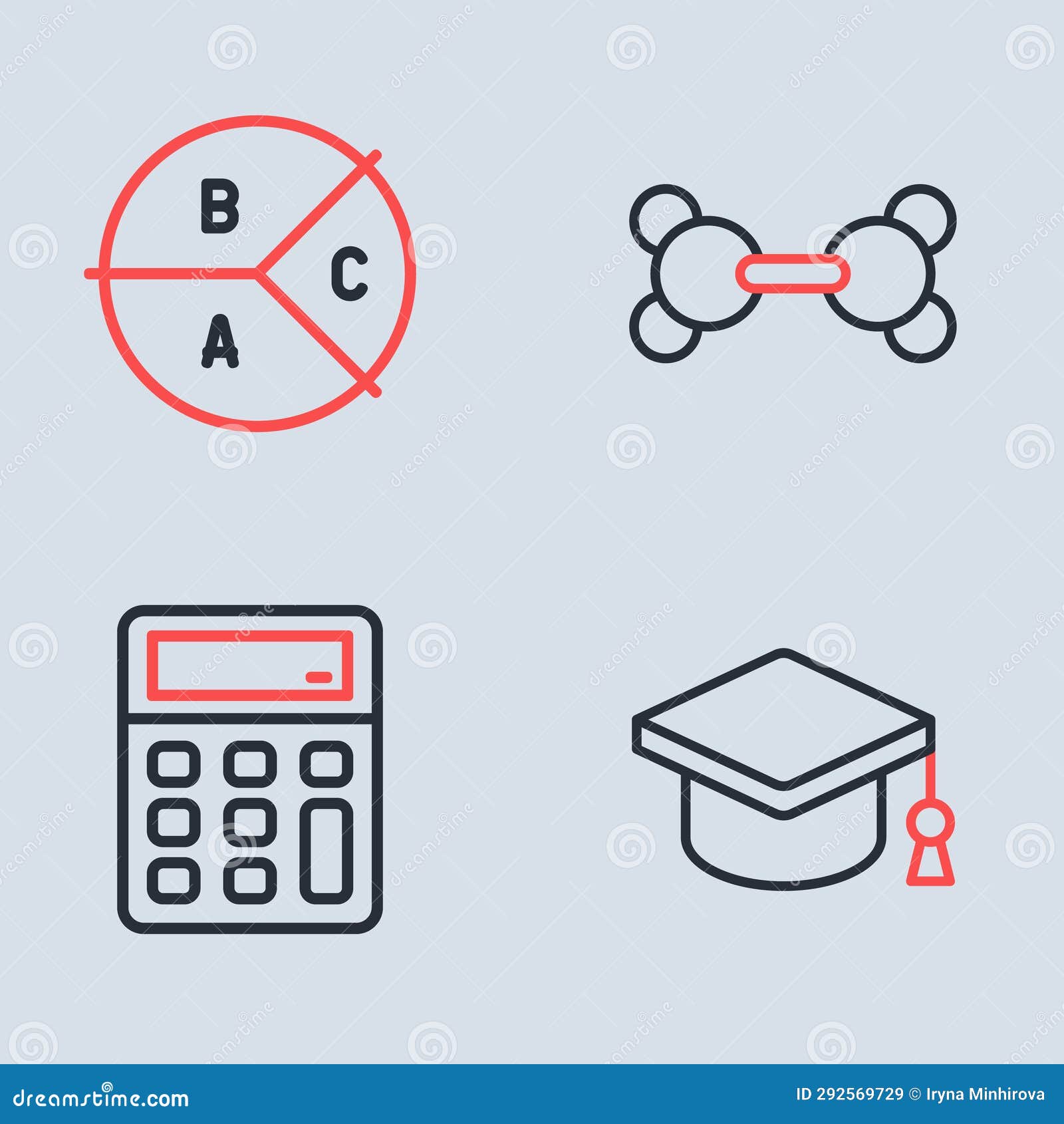 Set Line Molecule, Calculator, Graduation Cap and Pie Chart Infographic ...