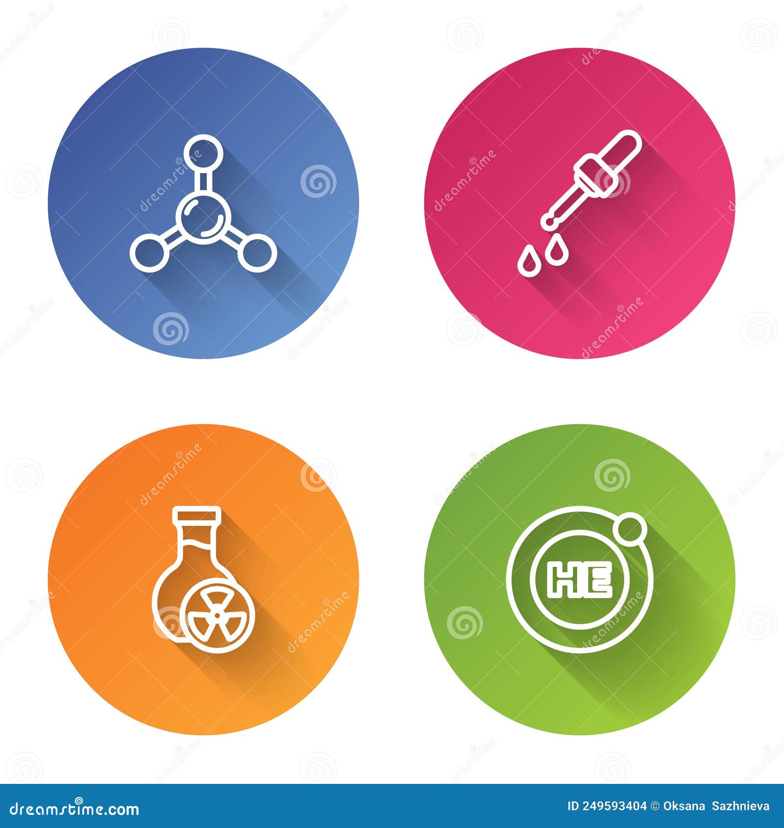 Set Line Molecule, Pipette, Test Tube with Toxic Liquid and Helium ...