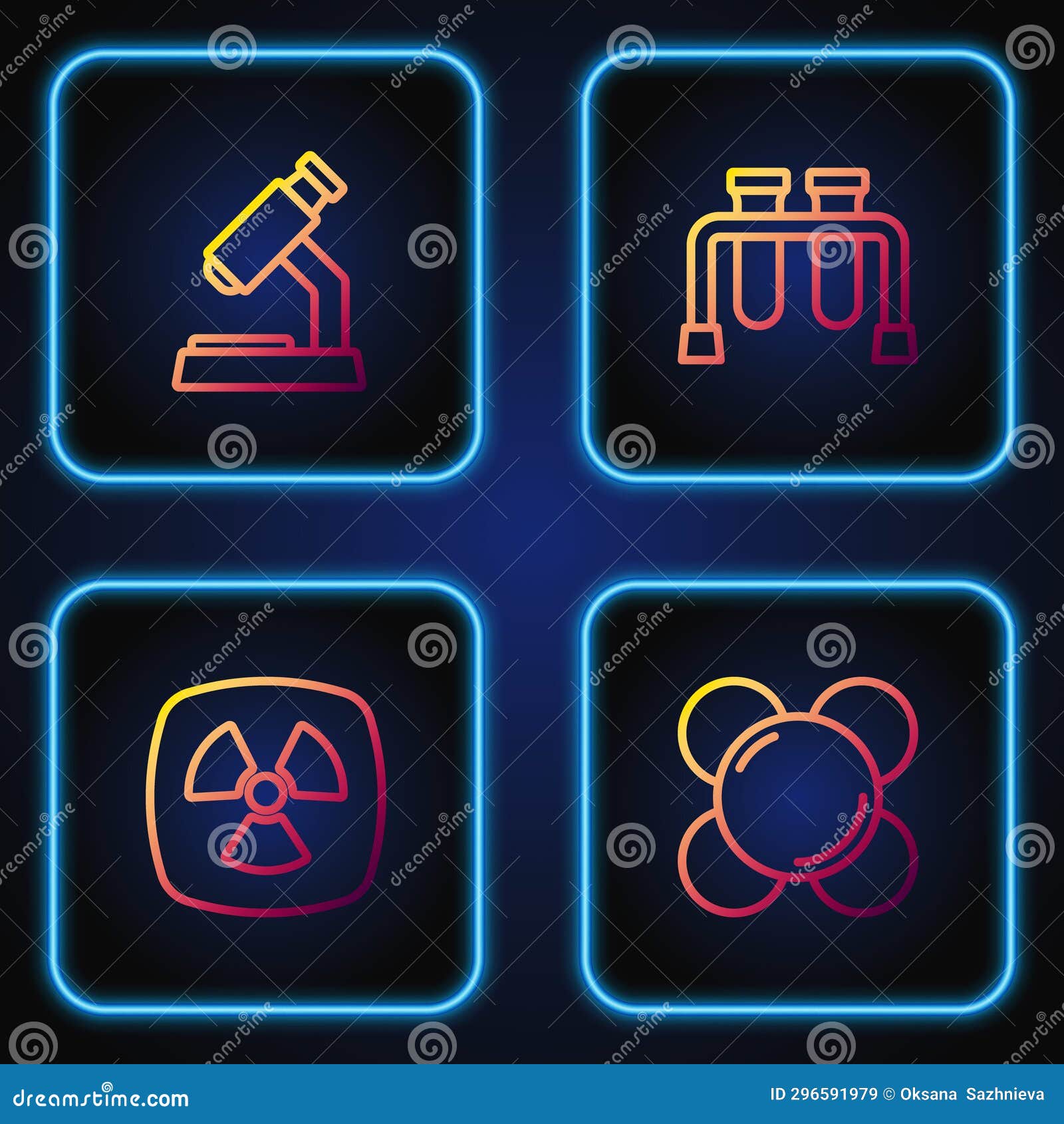 Set Line Molecule, Radioactive, Microscope and Test Tube. Gradient ...