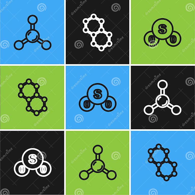 Set Line Molecule, Sulfur Dioxide SO2 and Icon. Vector Stock Vector ...