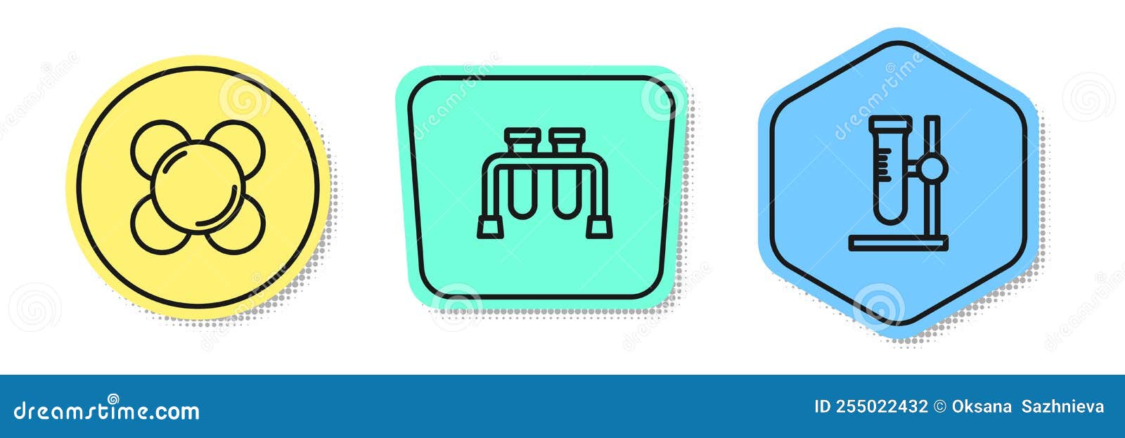 Set Line Molecule, Test Tube and Flask on Stand. Colored Shapes. Vector ... Set Line Molecule, Test Tube and Flask on Stand. Colored Shapes. Vector ...
